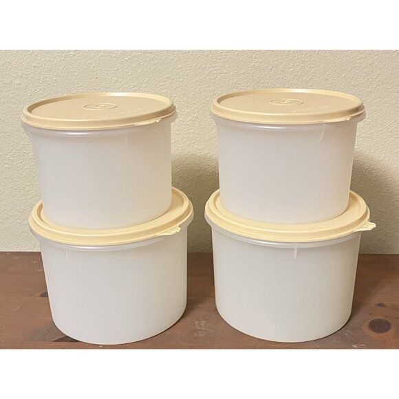 Tupperware | Kitchen | Tupperware 4 Vtg Containers 4 5 Round Tan Lids ...